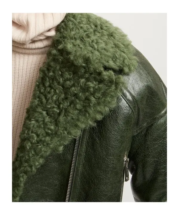 YVES SALOMON Patent Merino Cropped Biker Jacket