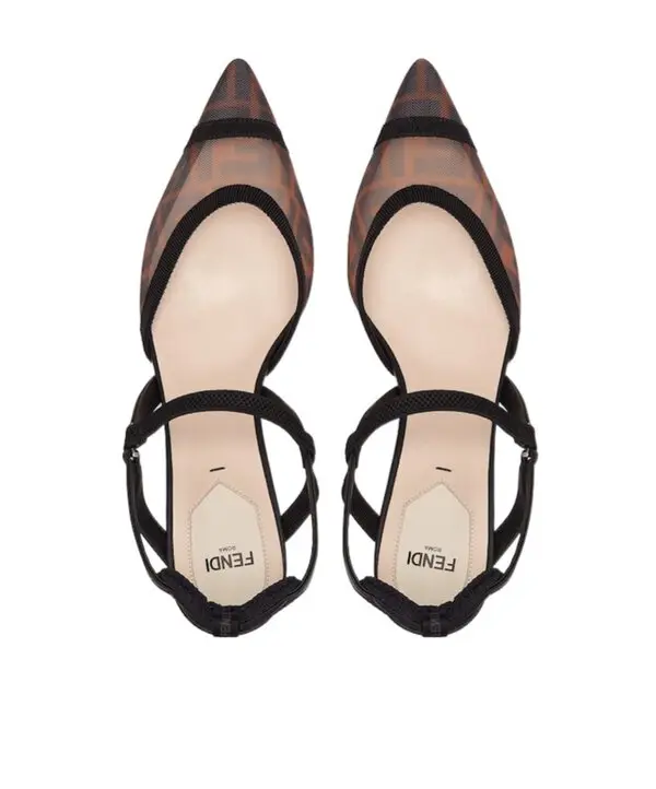 Fendi Colibrì Lite Pointed-toe Slingback Pumps With Ff Mesh - Brown