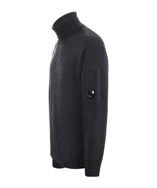 C.P. COMPANY Ribbed Turtleneck Knitwear With Signature Lens Pocket