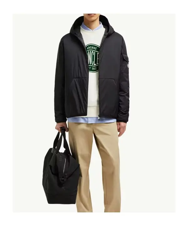 Moncler Zip-up Hooded Jacket With Elasticated Cuffs And Hem - Black