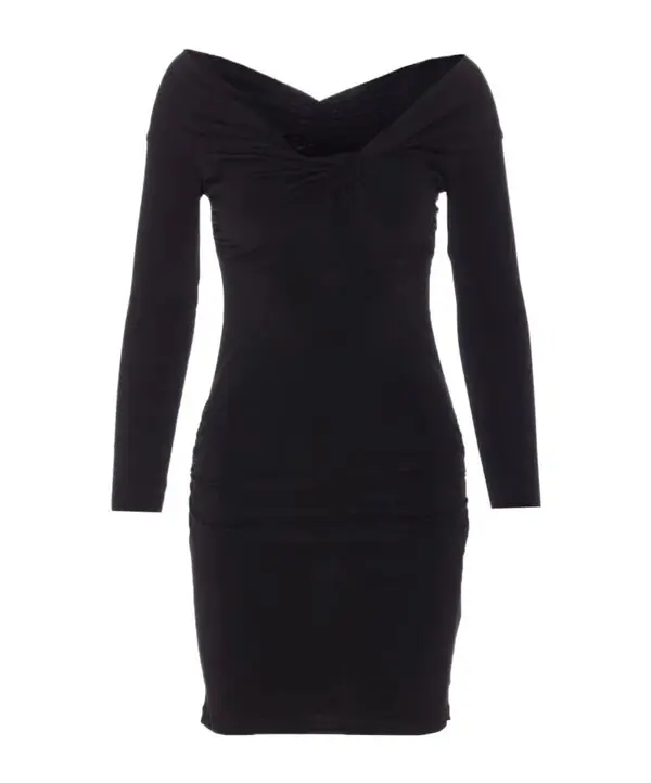 Patrizia Pepe Draped Mini Jersey Dress - Black
