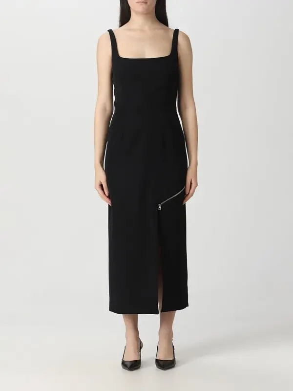 Alexander McQueen Square Neck Zip Detail Midi Dress