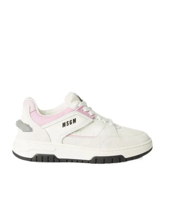 MSGM Logo Printed Lace-up Sneakers - White