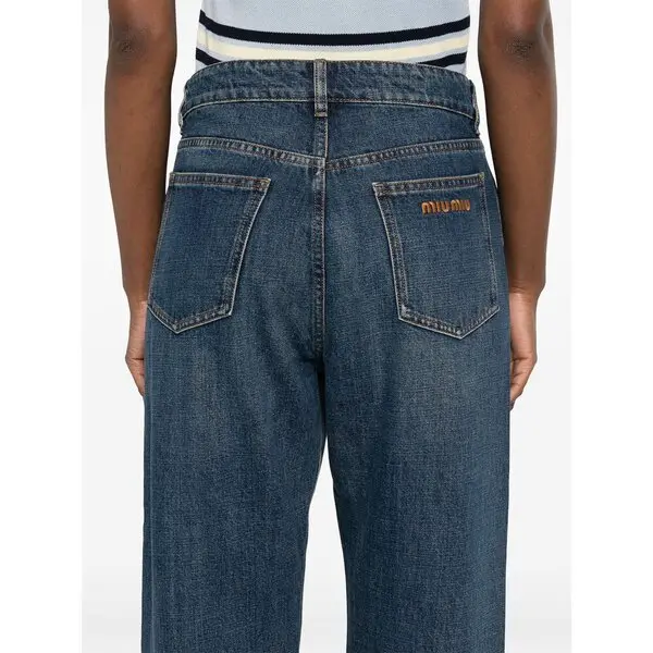 Miu Miu Logo Embroidered Straight Leg Jeans
