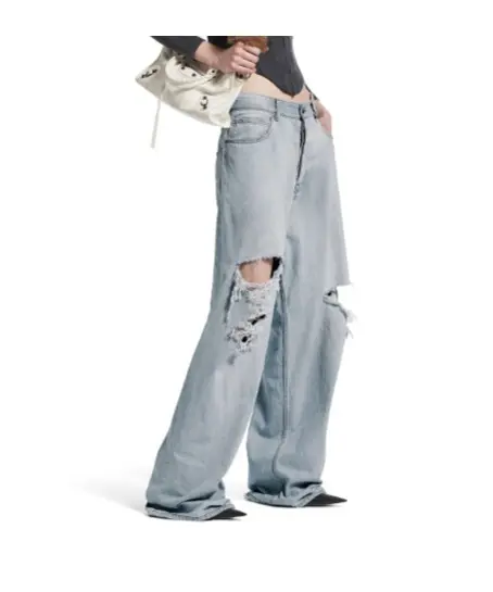 Balenciaga Destroyed Baggy Jeans - Blue