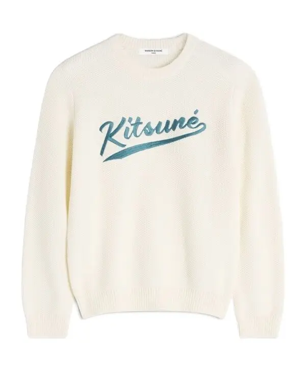 Maison Kitsuné Logo Embroidered Knit Jumper - Milk Color