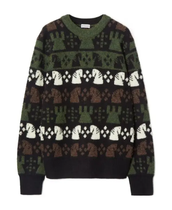 Burberry Chess Pattern Knit Crewneck Jumper - Black