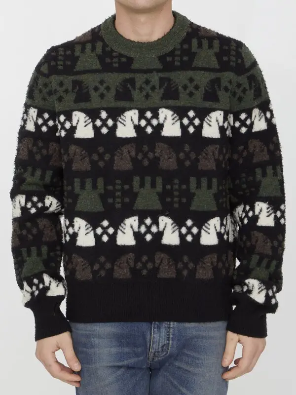 Burberry Chess Pattern Knit Crewneck Jumper - Black/green
