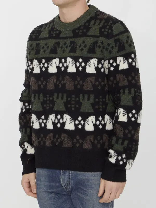 Burberry Chess Pattern Knit Crewneck Jumper - Black/green