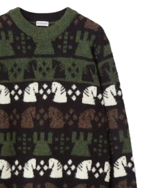 Burberry Chess Pattern Knit Crewneck Jumper - Black/green