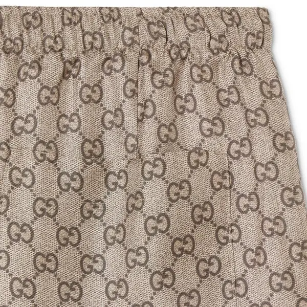 Gucci Printed Silk Twill Full Length Trousers - Beige