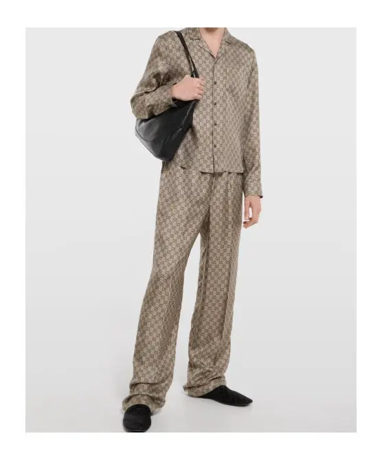 Gucci Printed Silk Twill Full Length Trousers - Beige