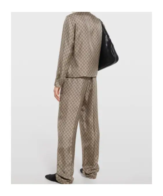 Gucci Printed Silk Twill Full Length Trousers - Beige
