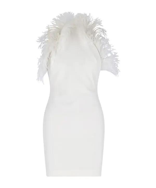 Attico Feather Trimmed Sleeveless Mini Dress