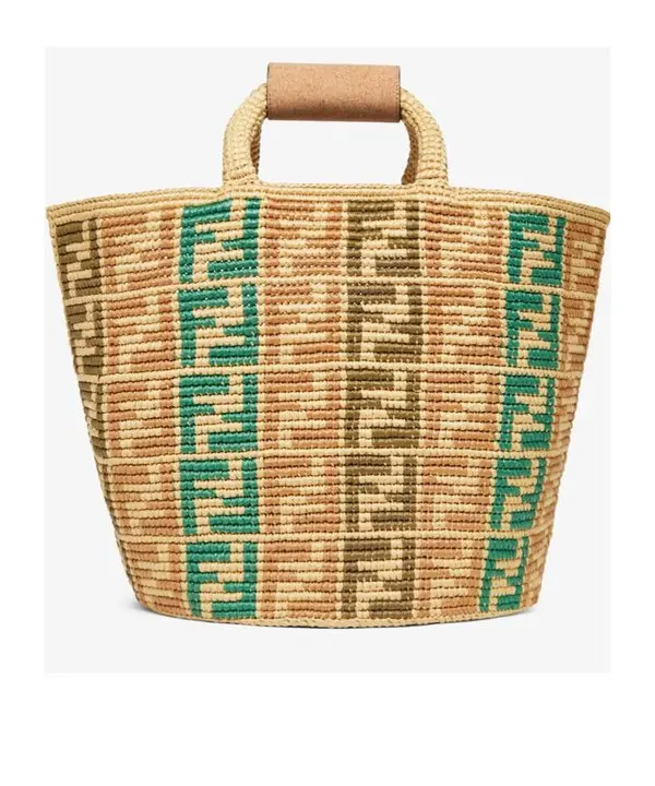 Fendi Ff Embroidered Raffia Tote Bag
