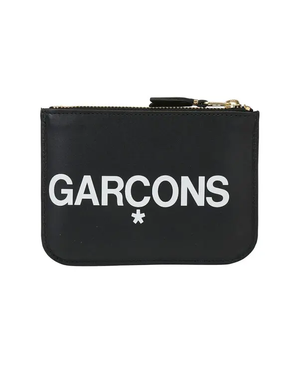 Comme Des Garçons Logo Printed Zip-up Clutch Bag - Black