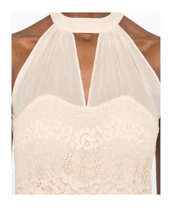 TWINSET Lace Pleated Halterneck Maxi Dress - Nude