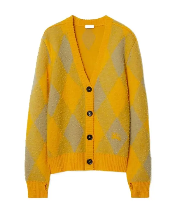 Burberry Checked V-neck Cardigan - Yellow