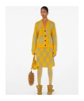 Burberry Checked V-neck Cardigan - Yellow