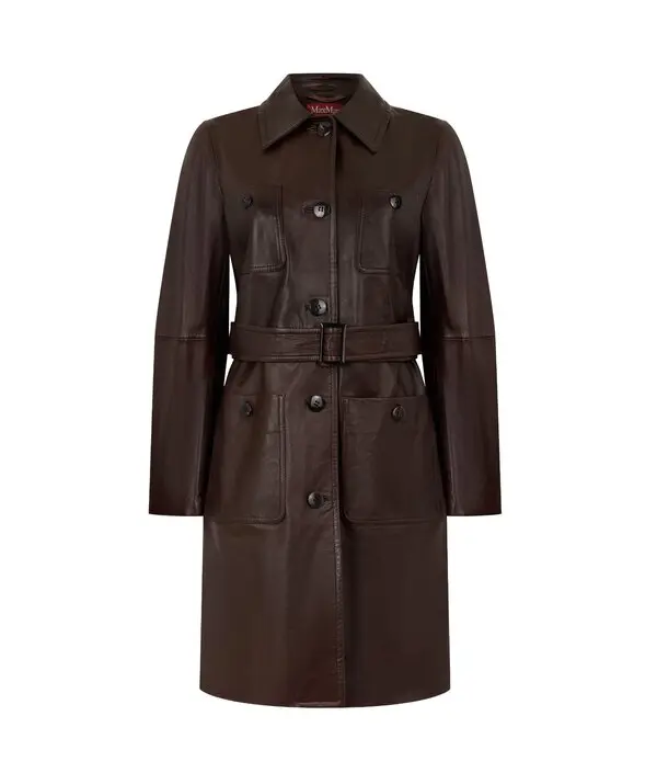 Max Mara Amaca Belted Leather Coat - Brown