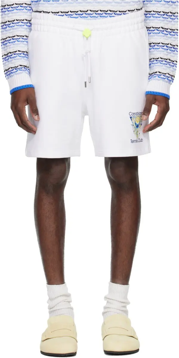 Casablanca Tennis Club Drawstring Shorts - White
