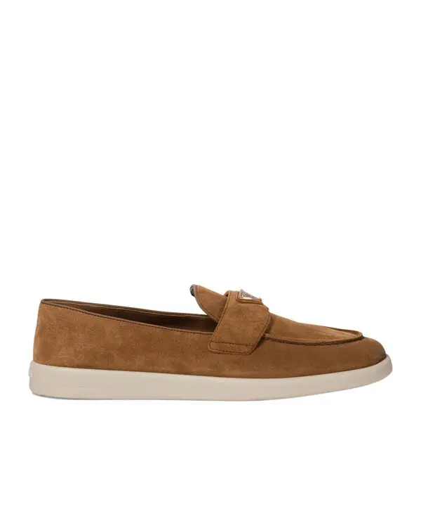 Prada Triangle Logo Slip-on Loafers - Brown