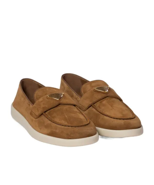 Prada Triangle Logo Slip-on Loafers - Brown