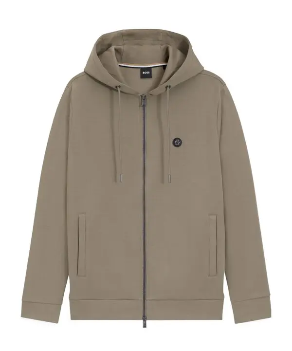 Hugo Boss Logo Patch Zipped Hoodie - Light Brown