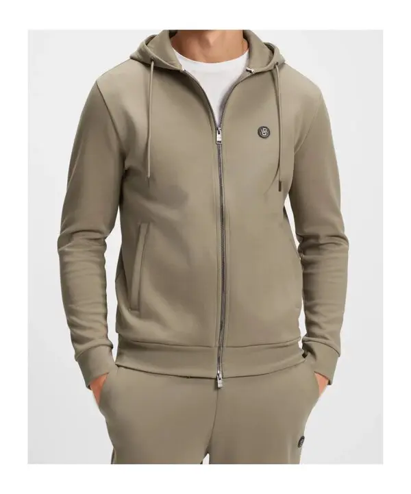 Hugo Boss Logo Patch Zipped Hoodie - Light Brown