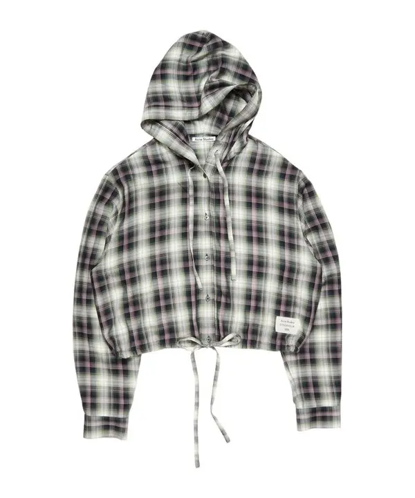 Acne Studios Hooded Plaid Top - Gray