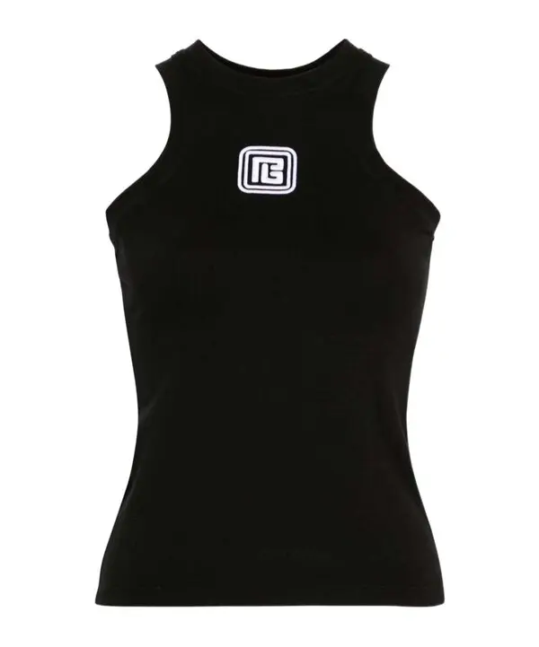 Balmain Sleeveless Tank Top With Embroidered Logo - Black