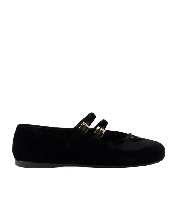 Prada Ballerina Flats With Buckle Detailing - Black