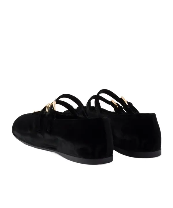 Prada Ballerina Flats With Buckle Detailing - Black