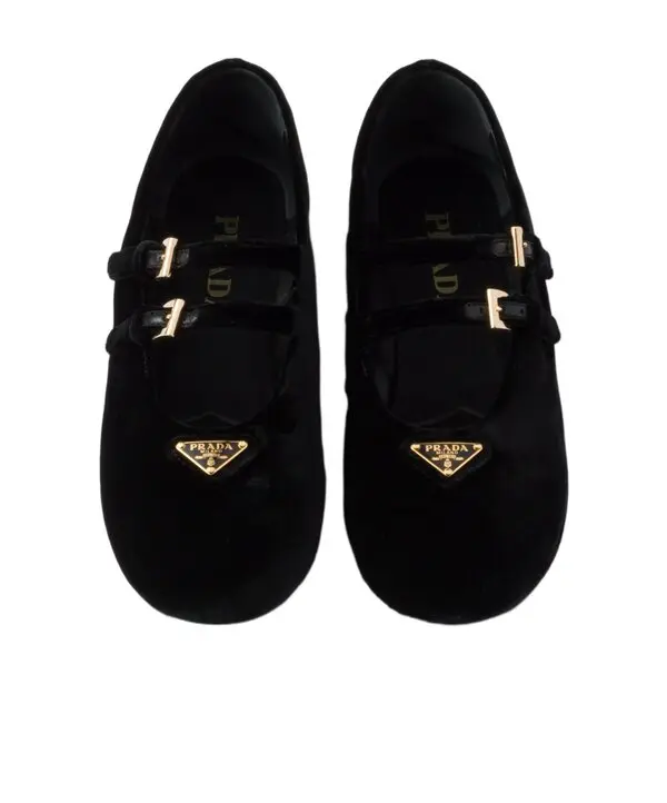 Prada Ballerina Flats With Buckle Detailing - Black