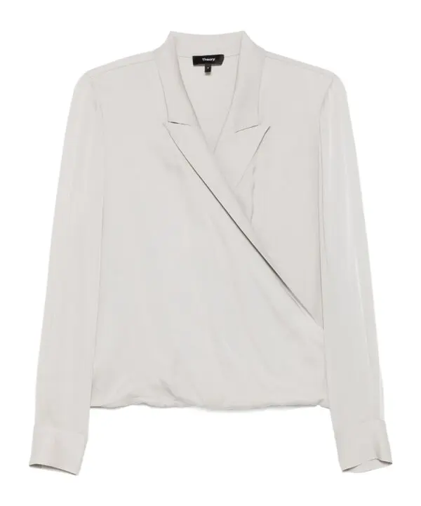Theory V-neck Draped Blouse - Grey