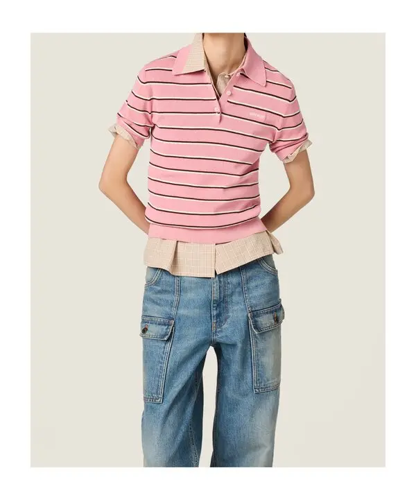 Miu Miu Short-sleeved Striped Knitted Polo Shirt