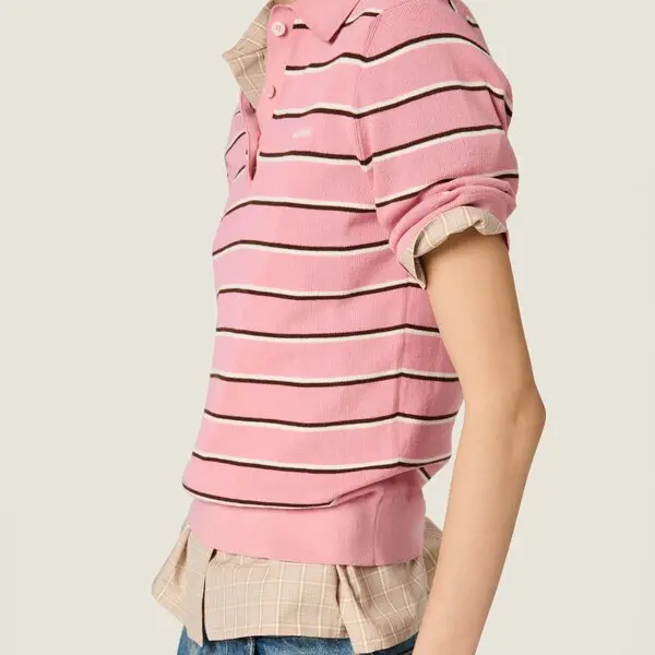 Miu Miu Short-sleeved Striped Knitted Polo Shirt