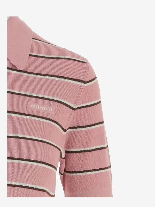 Miu Miu Short-sleeved Striped Knitted Polo Shirt