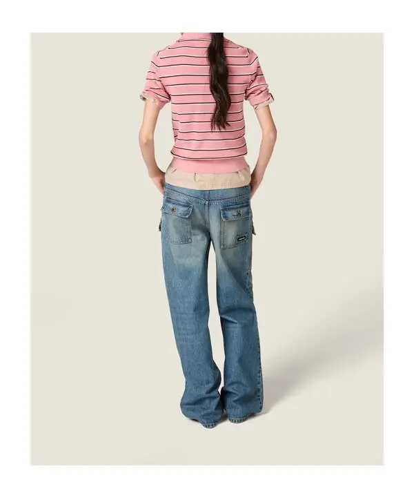 Miu Miu Short-sleeved Striped Knitted Polo Shirt