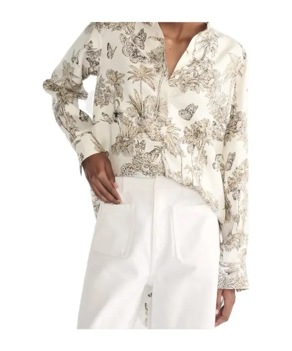 Dior Embroidered Butterfly And Palm Print Long Sleeve Blouse - White