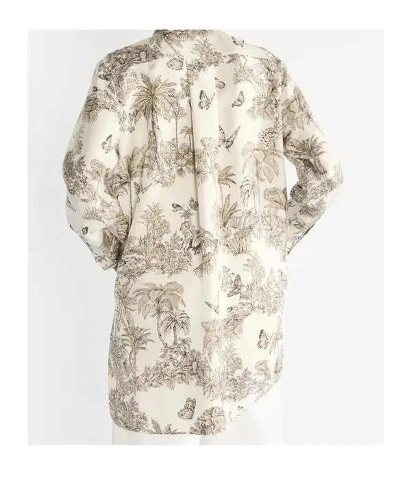 Dior Embroidered Butterfly And Palm Print Long Sleeve Blouse - White