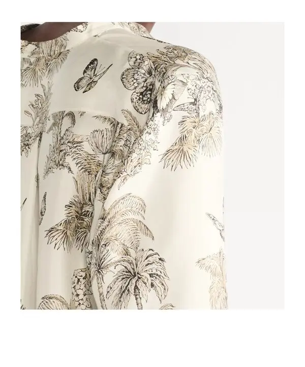 Dior Embroidered Butterfly And Palm Print Long Sleeve Blouse - White