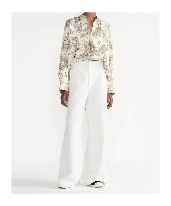 Dior Embroidered Butterfly And Palm Print Long Sleeve Blouse - White