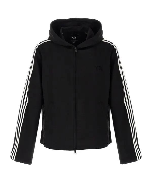 Y3 Zip-up Hoodie With Striped Cuffs