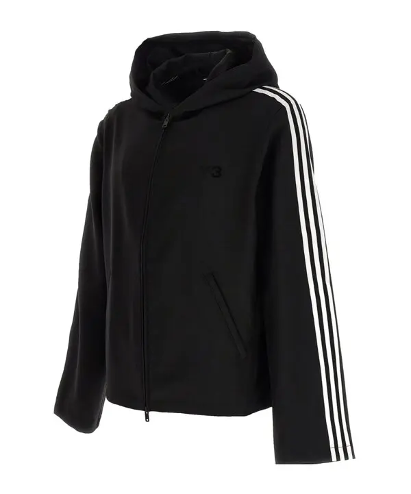 Y3 Zip-up Hoodie With Striped Cuffs