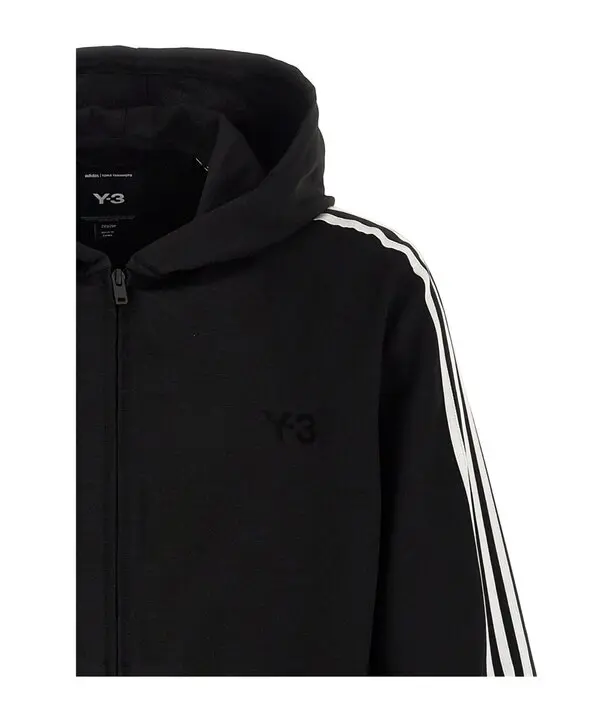Y3 Zip-up Hoodie With Striped Cuffs
