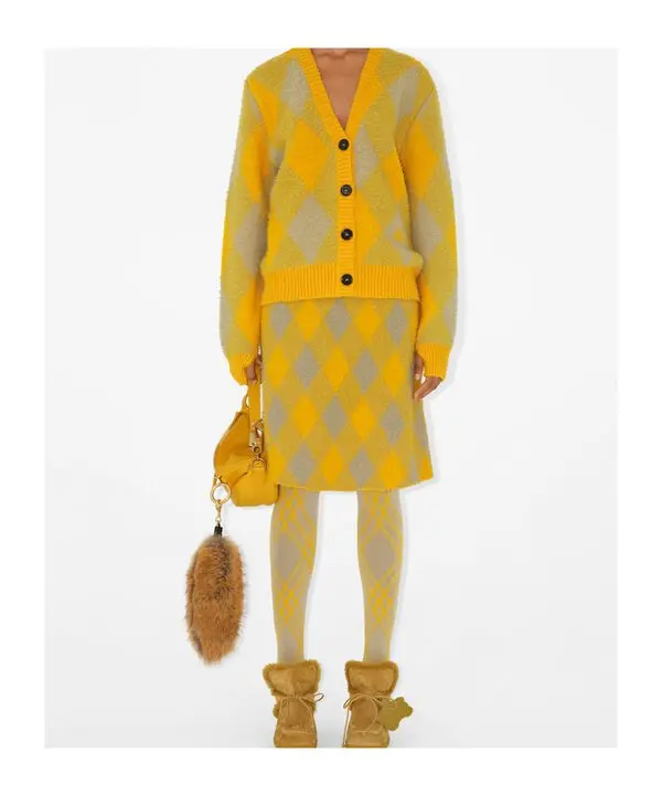 Burberry Checkered A-line Skirt - Yellow/gray