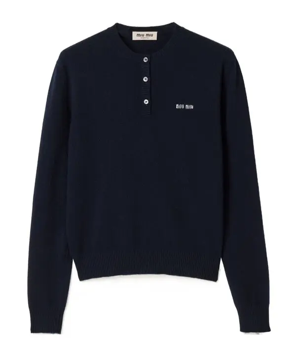 Miu Miu Long Sleeve Crewneck Jumper With Logo Detail - Blue