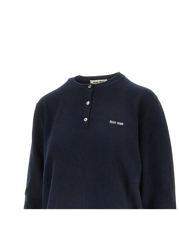 Miu Miu Long Sleeve Crewneck Jumper With Logo Detail