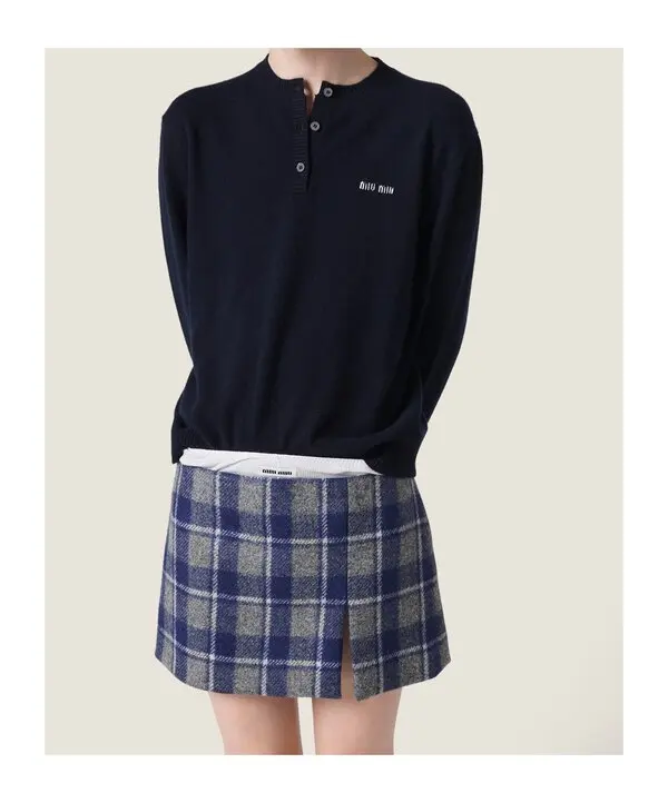 Miu Miu Long Sleeve Crewneck Jumper With Logo Detail